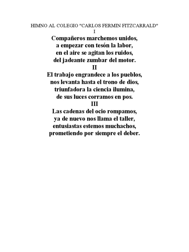 Himno Al Colegio C.f.fitzcarrald | PDF