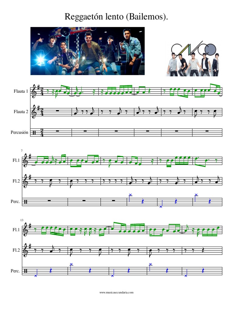 Reggaeton - Lento - Bailemos - Partitura - Flauta - Dulce | PDF