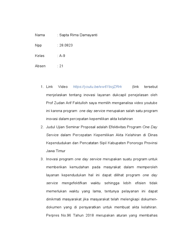 Latar Belakang One Day Service | PDF