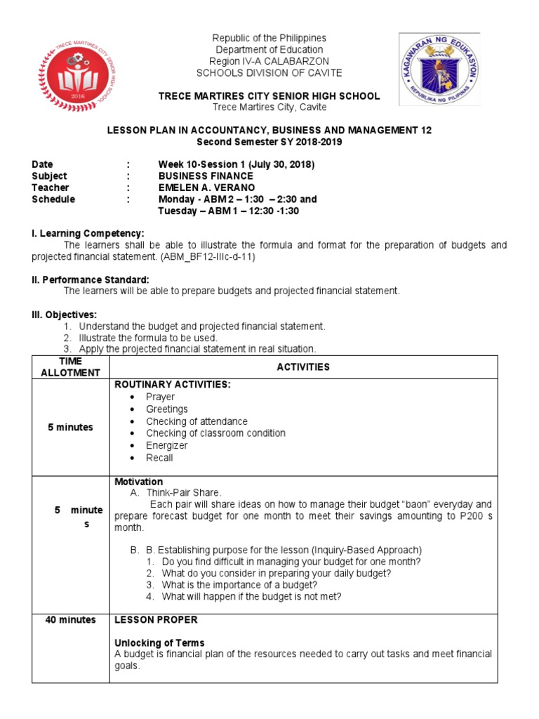 Business Finance Lesson Plan for ABM 12 | PDF | Inventory | Cash