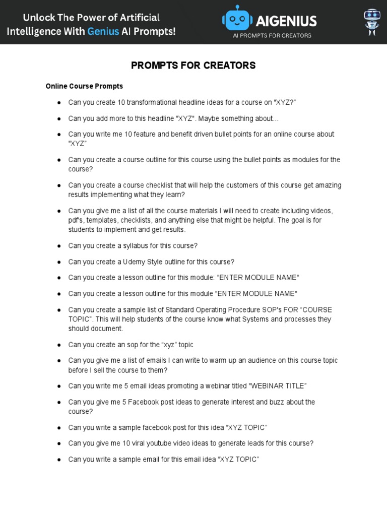 AI Genius AI Prompts For Creators | PDF | Digital Marketing | Search Engine Optimization