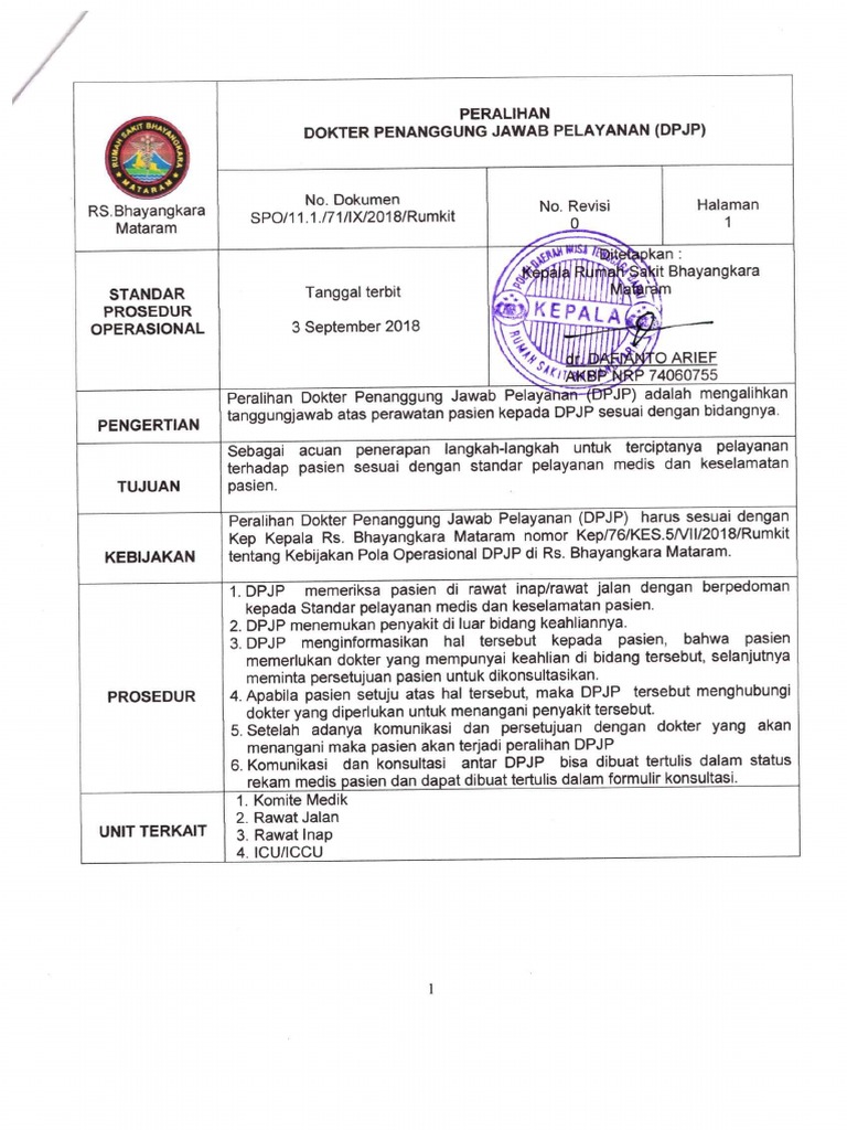 Peralihan Tanggung Jawab DPJP | PDF