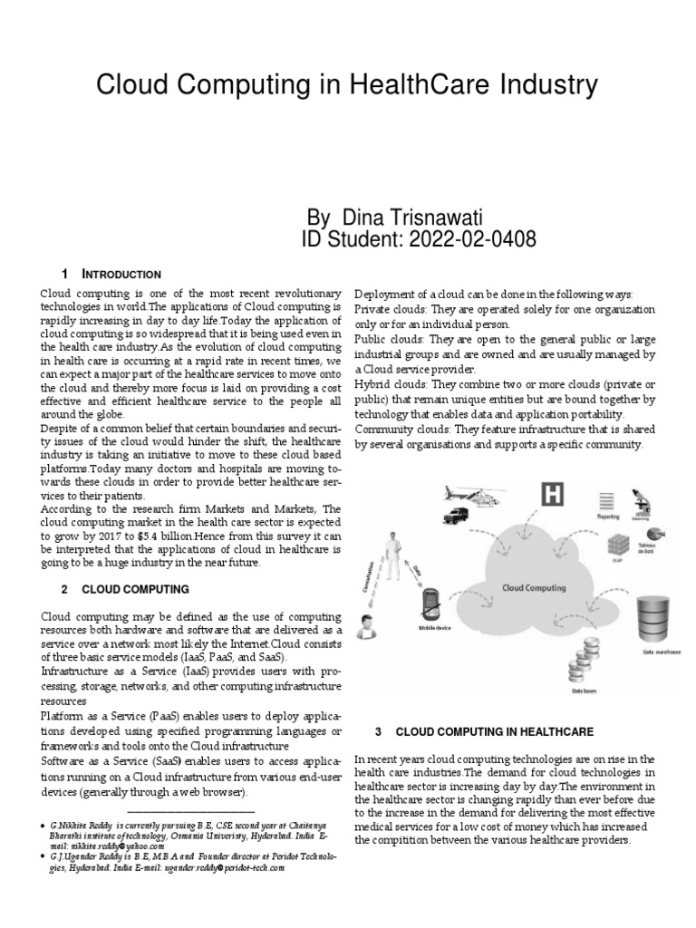 Study of Cloud Computing in HealthCare I | PDF | Electronic Health Record | Cloud Computing