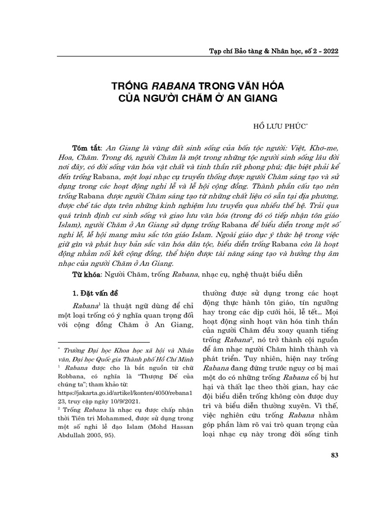 ThS. Hồ Lưu Phúc. Trống Rabana Trong Văn Hóa Người Chăm ở an Giang | PDF