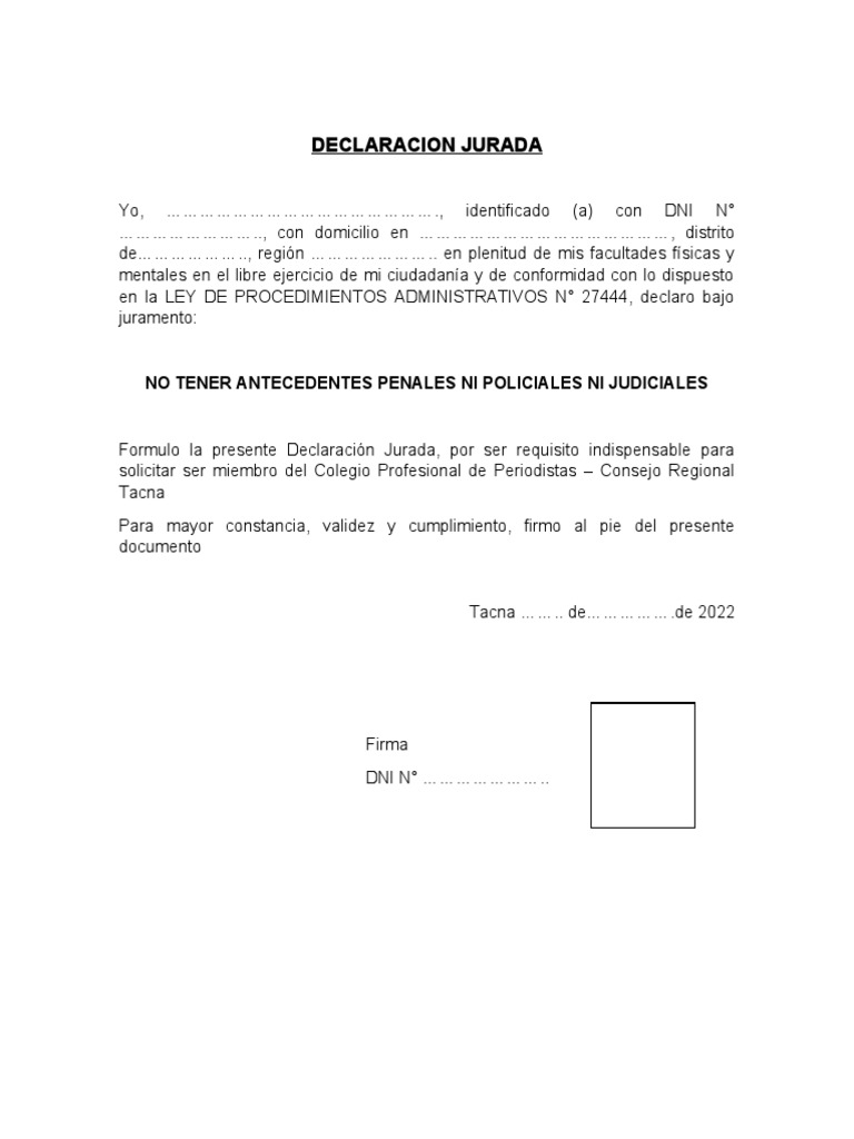 Modelo Declaracion Jurada | PDF