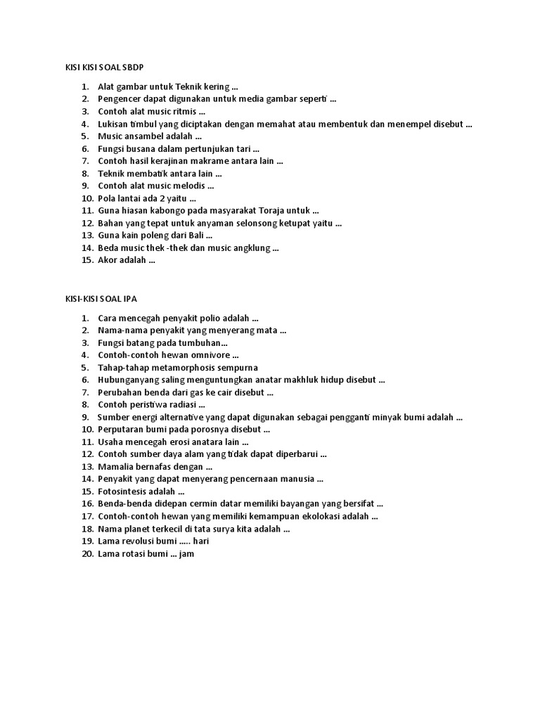 Kisi2 Ipa SBDP Untuk Us | PDF