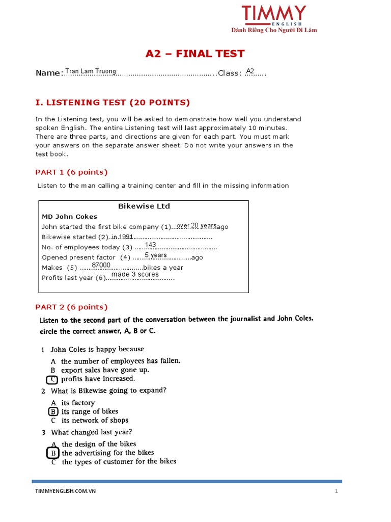 A2 Final Written Test | PDF | Master Of Business Administration ...