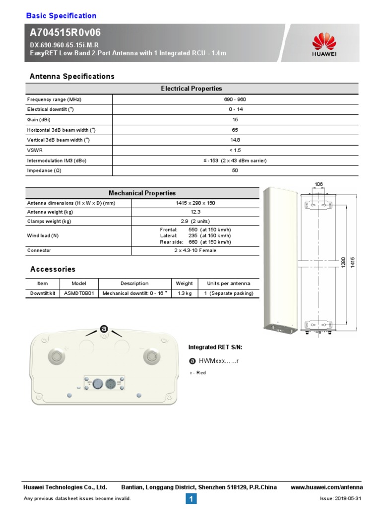 Huawei Antenna ADU4518R11v06 | PDF | Antenna (Radio) | Electromagnetic ...