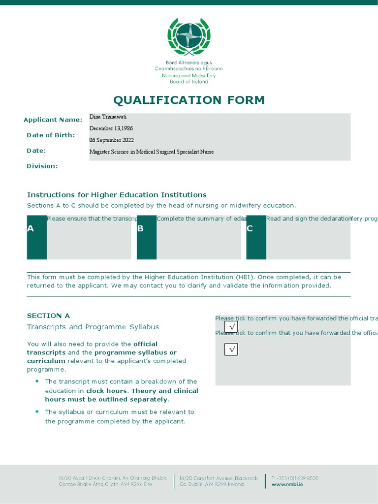 QUALIFICATION FORM Magister in Nursing | PDF | Nursing | Medicine