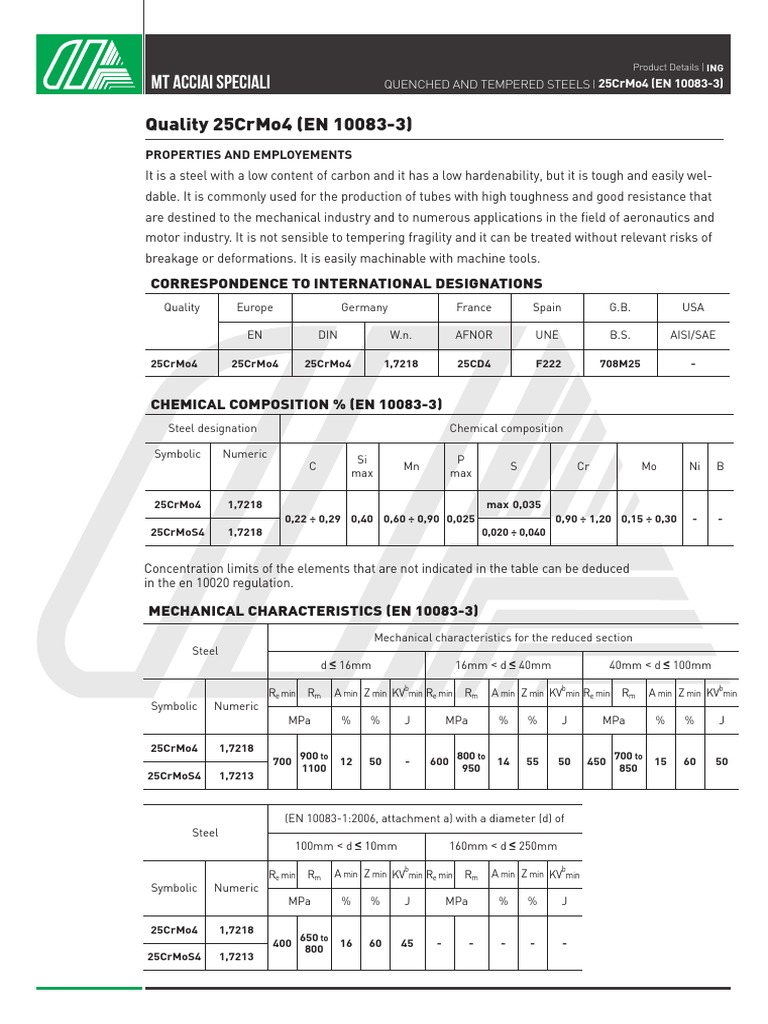 25CrMo4 (EN 10083 3) | PDF | Steel | Materials Science