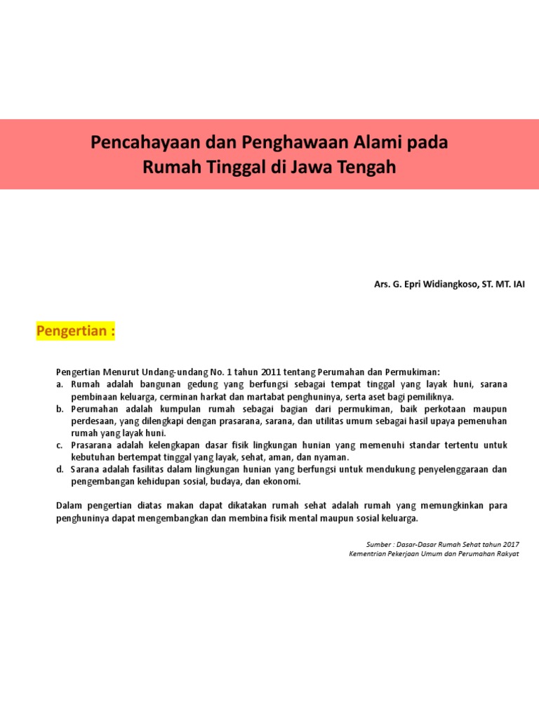 Materi Rumah Tinggal (Pencahayaan Dan Penghawaan) - 1 | PDF