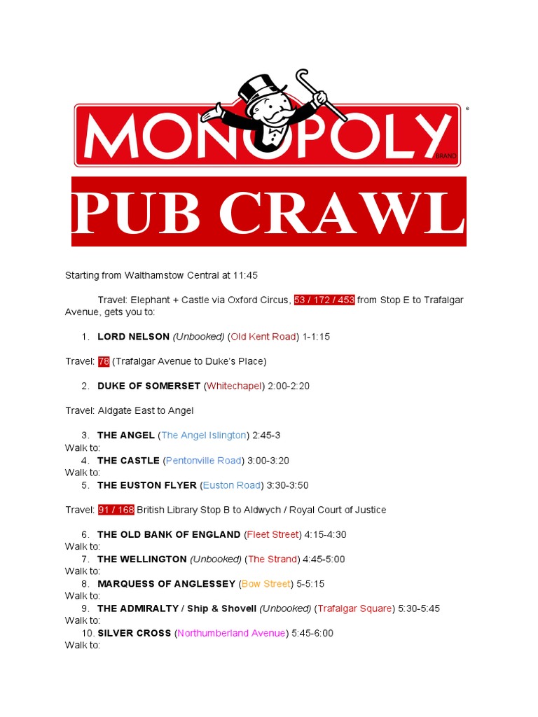 Monopoly Pub Crawl | PDF | Social Science | Travel