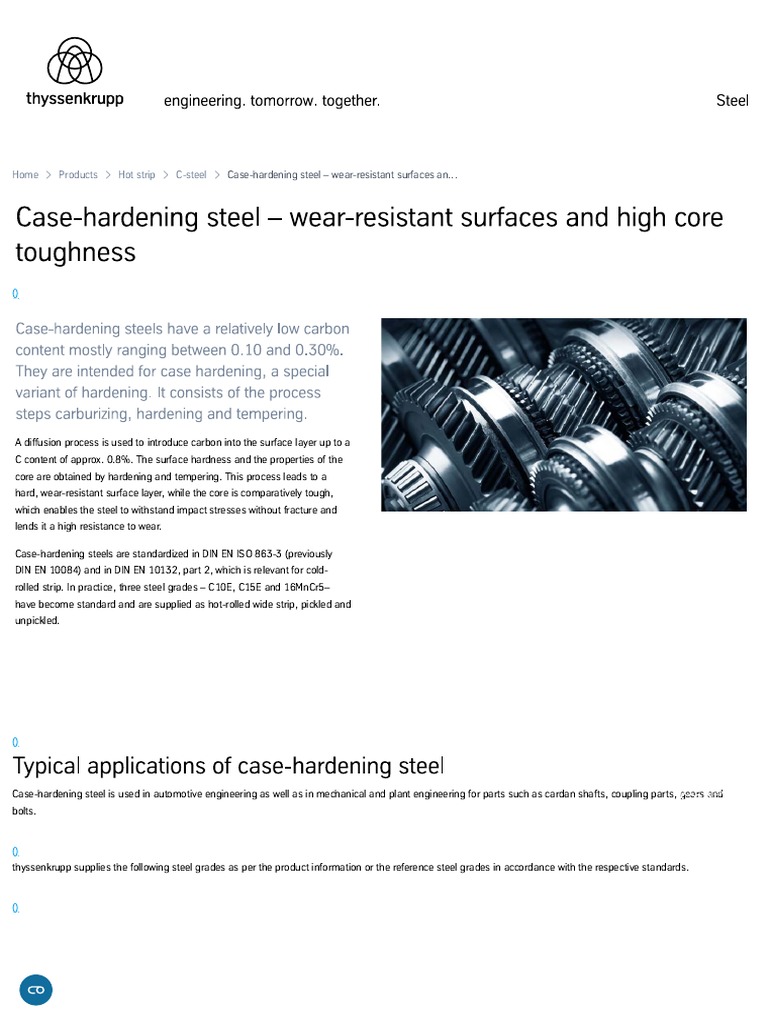 Case-Hardening Steel - Wear-Resistant and Tough - Thyssenkrupp Steel | PDF