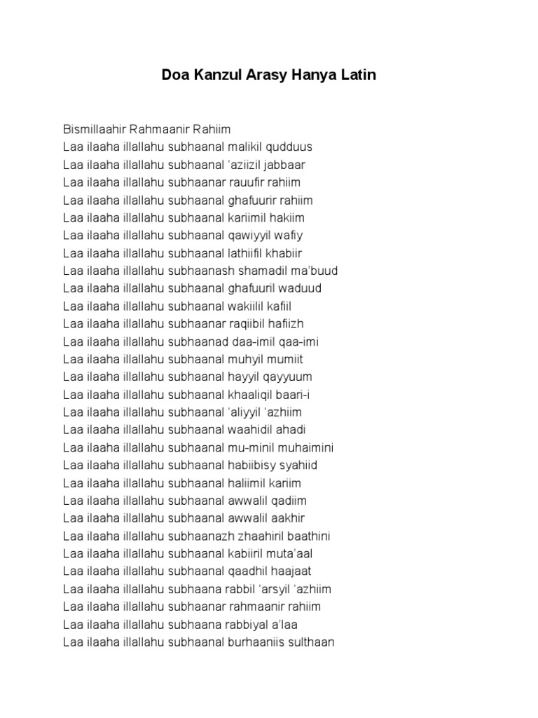 Doa Kanzul Arasy Hanya Latin | PDF