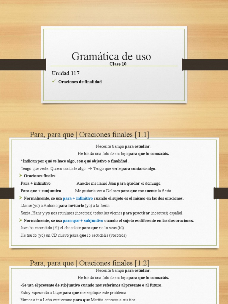 Gramática de Uso - B1-B2 - Clase 10 - Oraciones de Finalidad | PDF