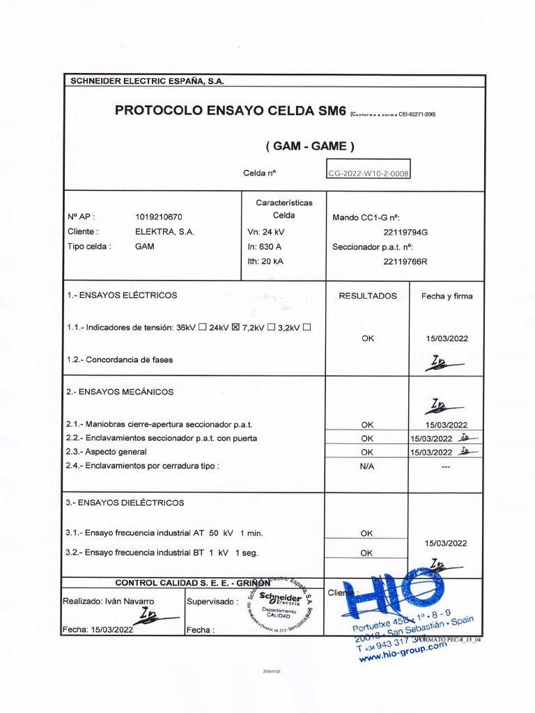 Ensayo Celda SM6 - GAM Firmado | PDF