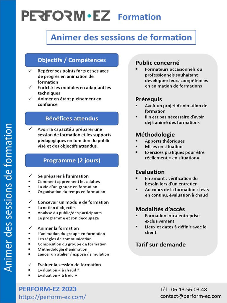 Animer Des Sessions de Formation Formation: Objectifs / Compétences ...