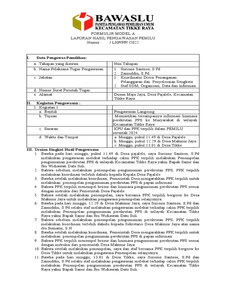 Pengawasan Penempelan Pengumuman PPS | PDF