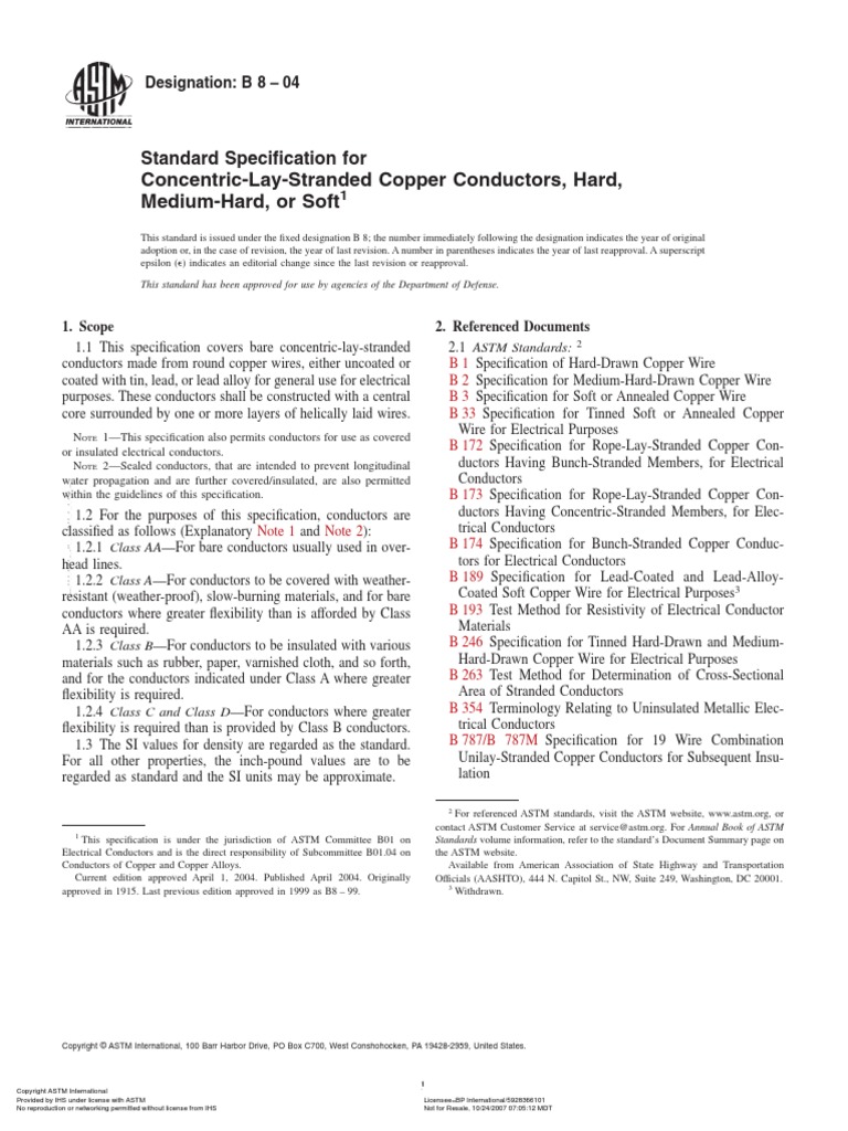 ASTM B8 - Standard Specification For Concentric-Lay-Stranded Copper ...