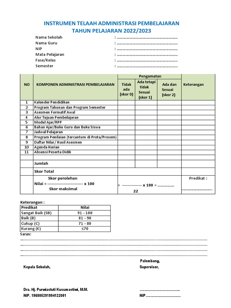 Instrumen Supervisi Kurikulum Merdeka | PDF