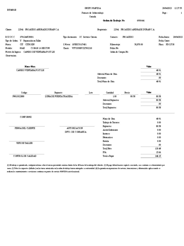 Prefactura Proaudio Andrade Duran | PDF