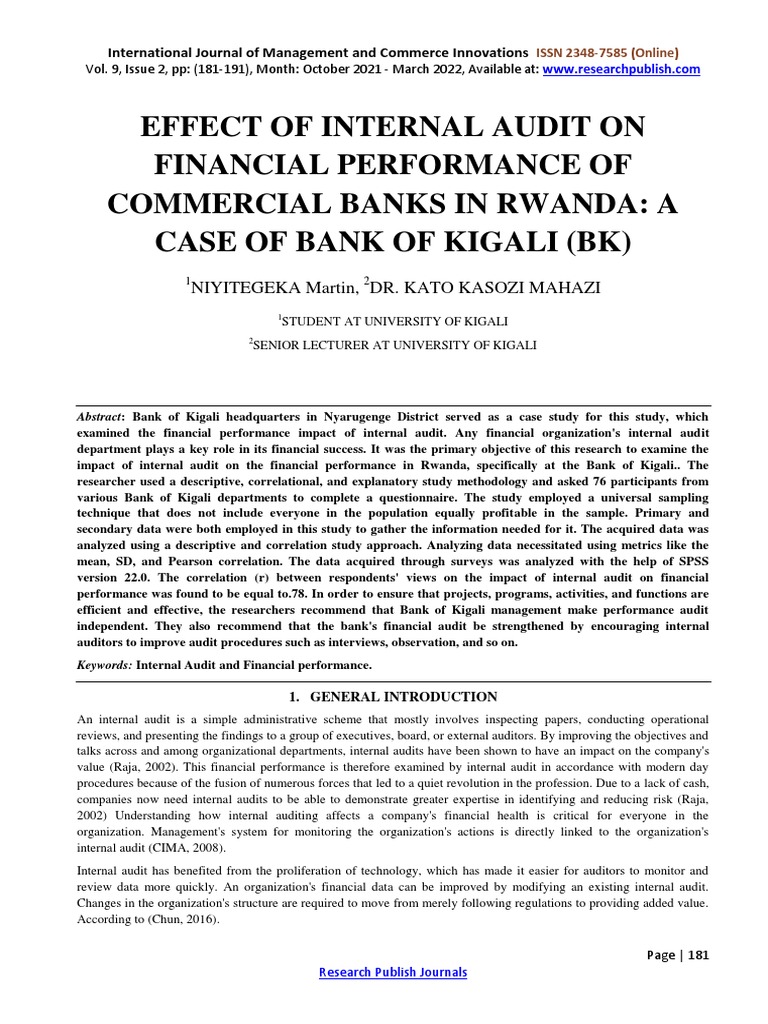 Internal Audit Impact on Bank Performance | PDF | Audit | Internal Audit