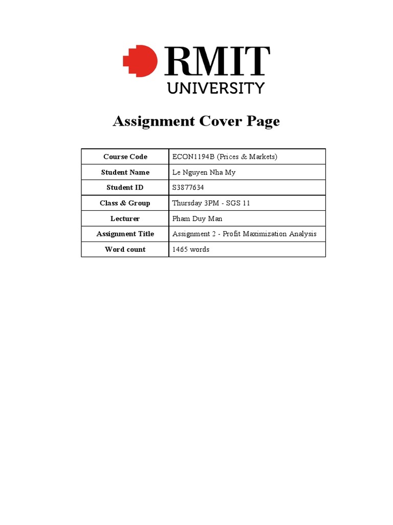 Assignment 2 ECON1194 2021B Le Nguyen Nha My S3877634 | PDF | Market ...