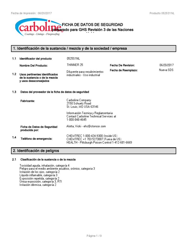 Thinner 25 SDS Spaooopp | PDF | Química | Ciencias fisicas