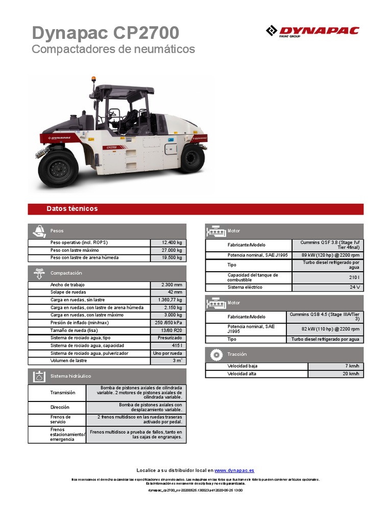 Dynapac CP2700: Especificaciones Técnicas | PDF | Turbocompresor ...