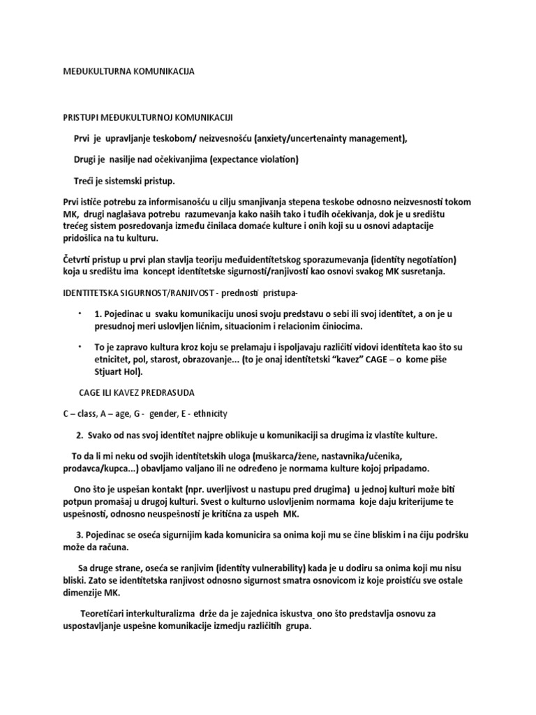 Međukulturna Komunikacija - Domeni Identiteta | PDF