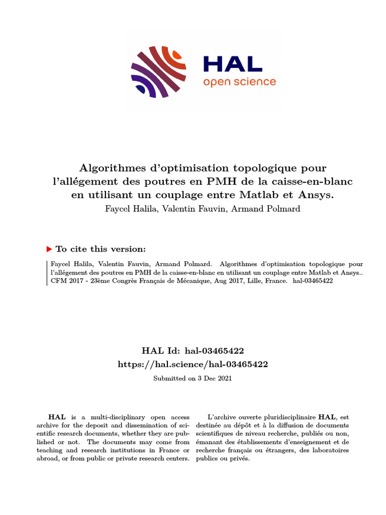 Optimisation topologique avec Ansys et Matlab | PDF | Optimisation ...