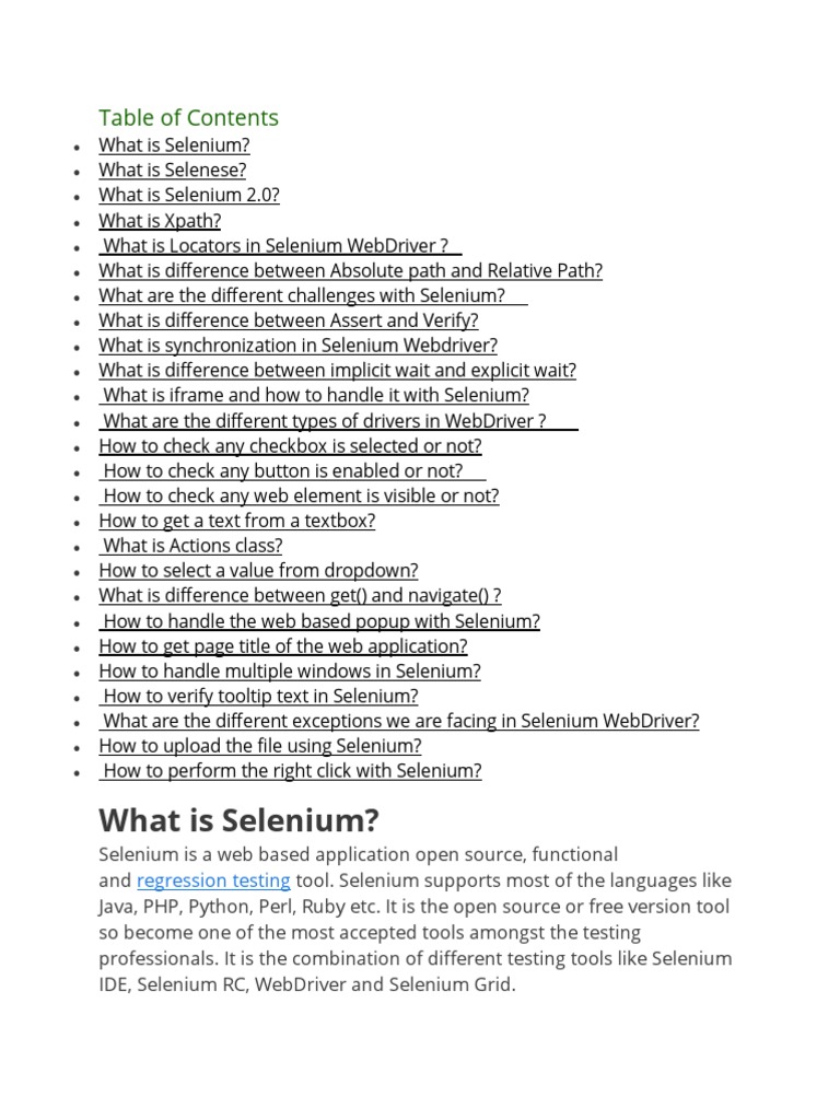 Selenium Questions | PDF | Selenium (Software) | Html Element Selenium Questions | PDF | Selenium (Software) | Html Element