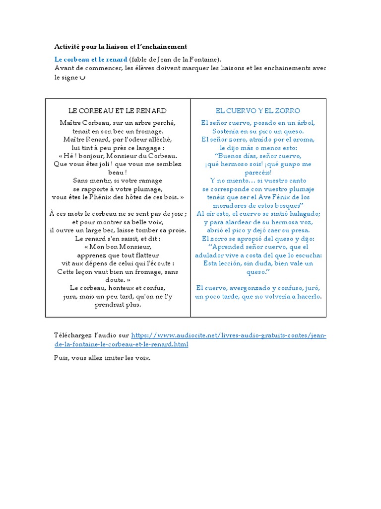 Fable : Le Corbeau et le Renard | PDF | Études des langues étrangères