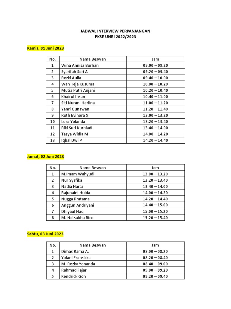 Jadwal Interview Perpanjangan-3 | PDF