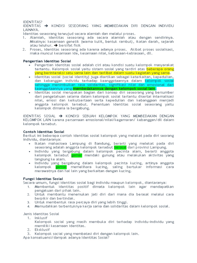 Pengertian dan Contoh Identitas Sosial | PDF