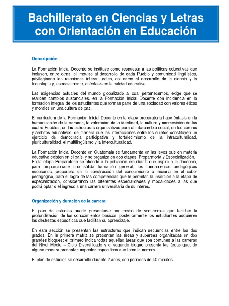 Bach CCLL Orientación Educación | PDF | Plan de estudios | Maestros