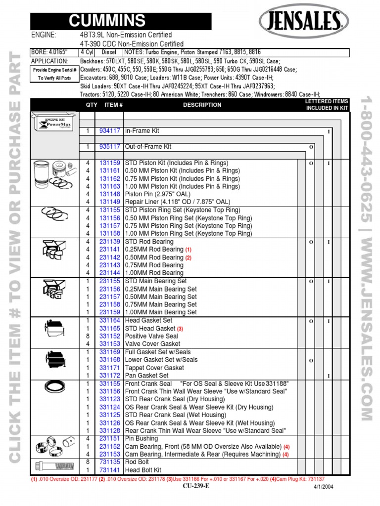 Cummins: Engine: 4BT3.9L Non-Emission Certified 4T-390 CDC Non-Emission ...