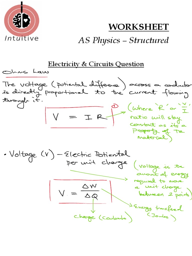 Electricity & Circuits - WORKSHEET | PDF