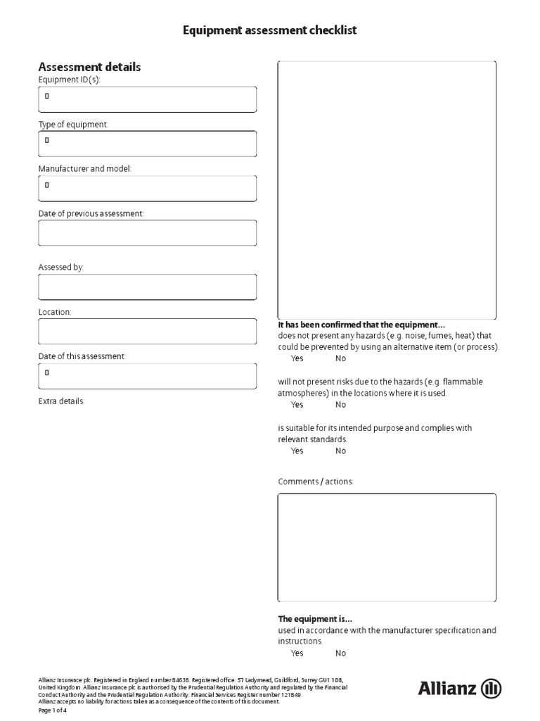 Equipment Assessment Checklist | PDF | Occupational Safety And Health ...
