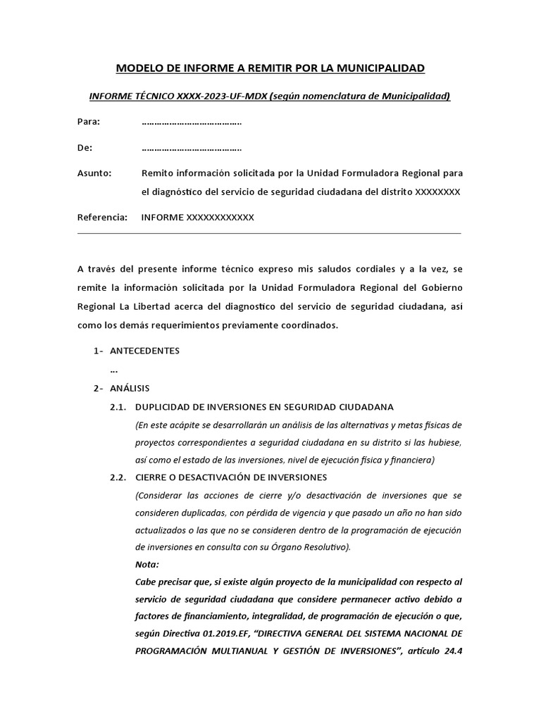 Modelo de Informe de La Municipalidad | PDF | Economias