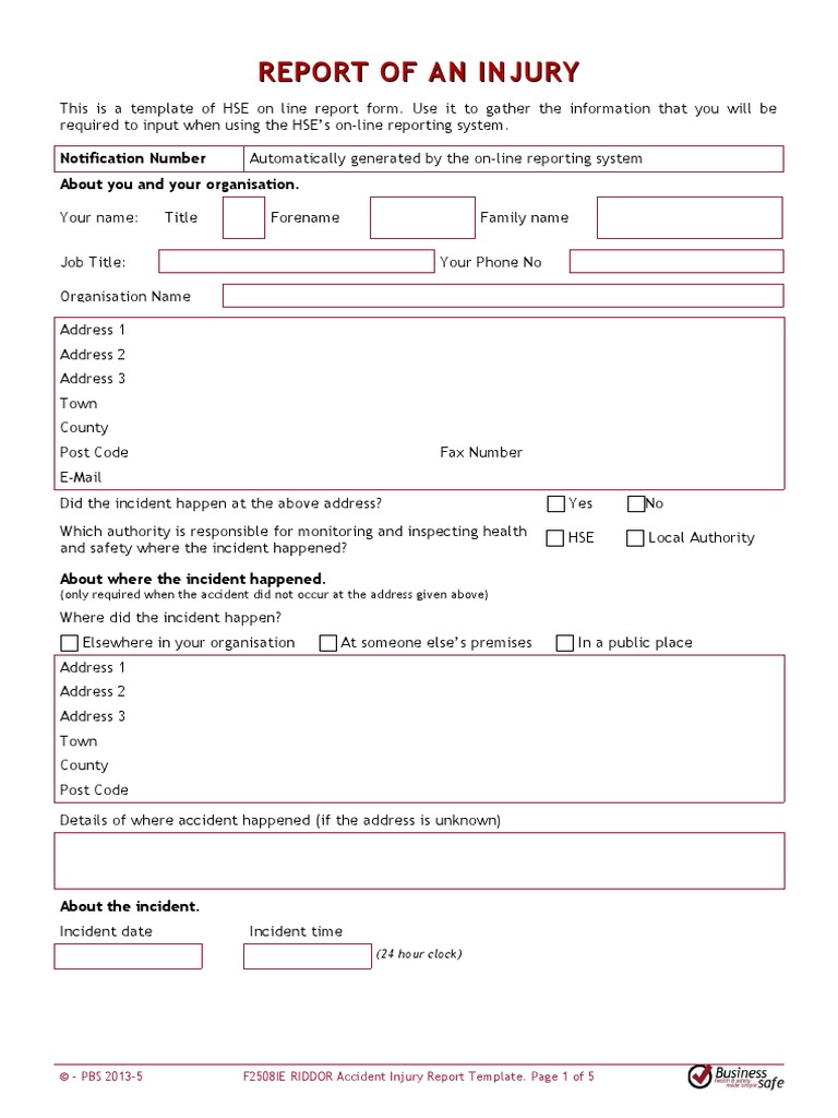 F2508IE Online Report of An Injury GB RIDDOR 2013 2013-5 | PDF