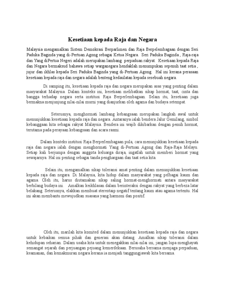 Esei Kesetiaan Kepada Raja Dan Negara | PDF Esei Kesetiaan Kepada Raja Dan Negara | PDF