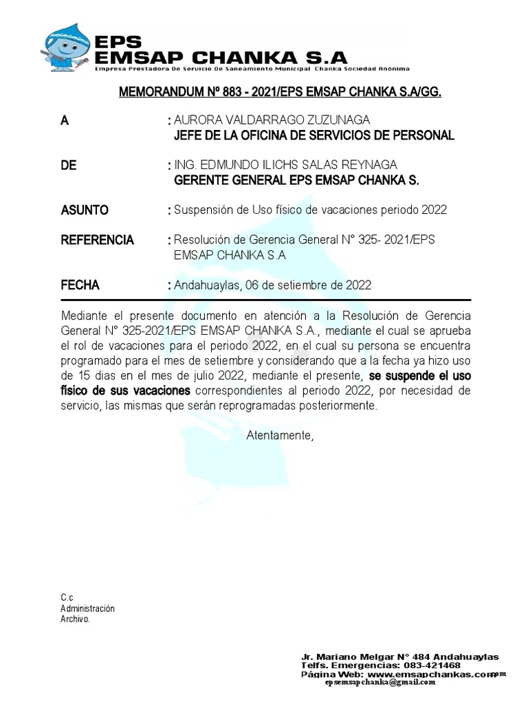 1 Memorando Gerencia - 2021 | PDF