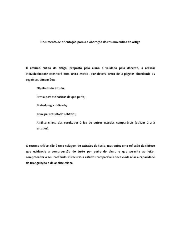 Guia para Elaboração Do Resumo Crítico Do Artigo | PDF