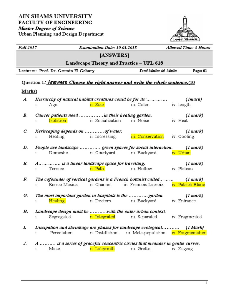 Landscape Theory Exam Answers | PDF | Roof | Gardens