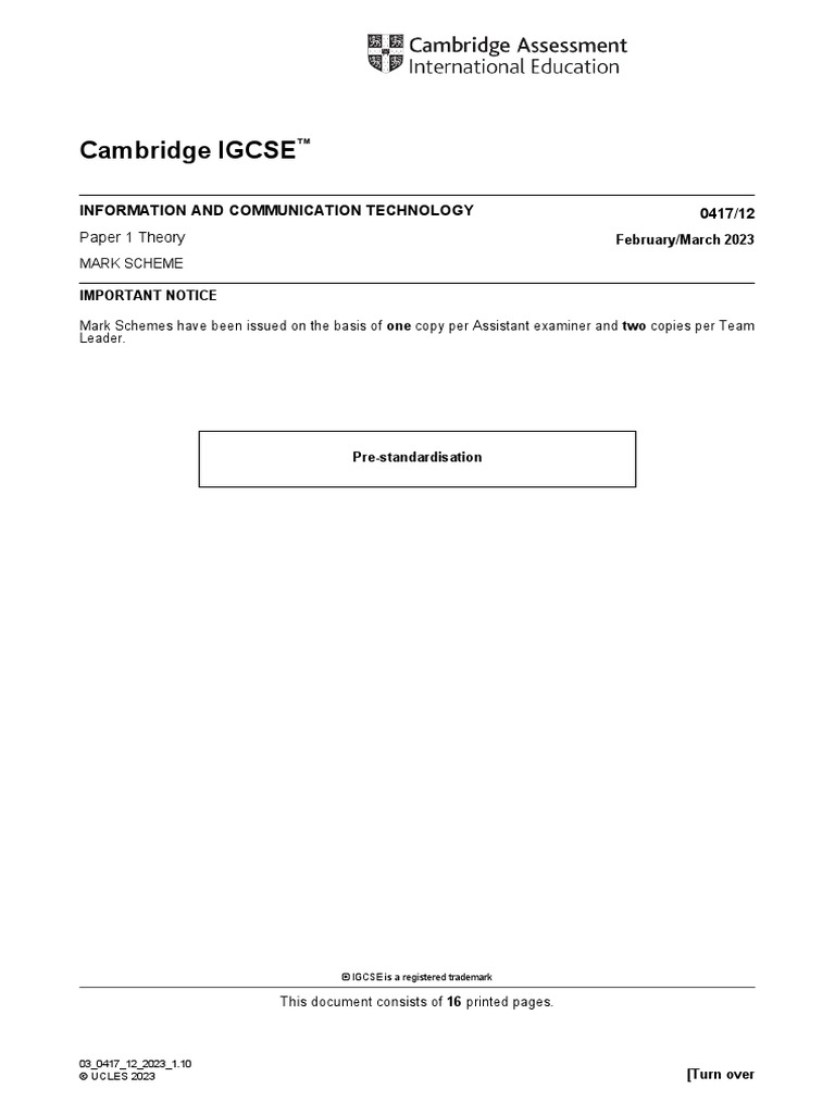 ICT 0417 Paper 1 MS | PDF | Computer Data Storage | Random Access Memory