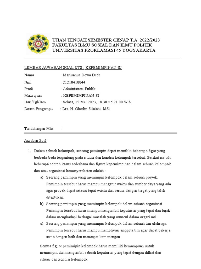 Lembar Jawaban UTS Dewa Dede | PDF