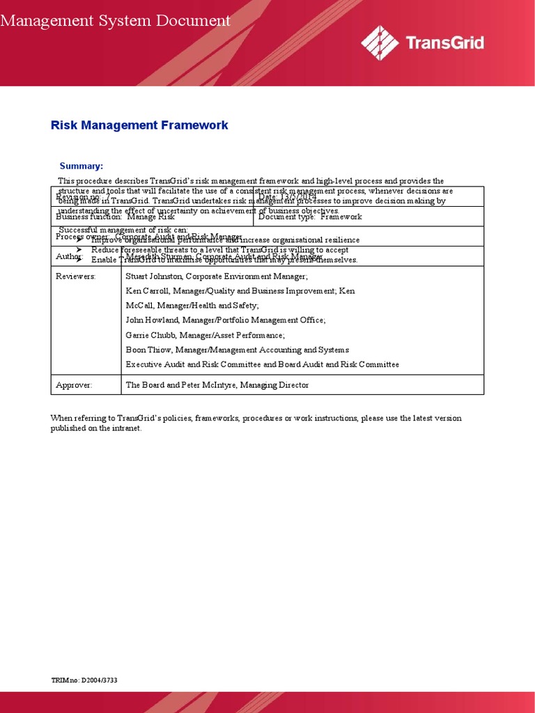 12 TransGrid Risk Management Framework | PDF | Risk | Risk Management