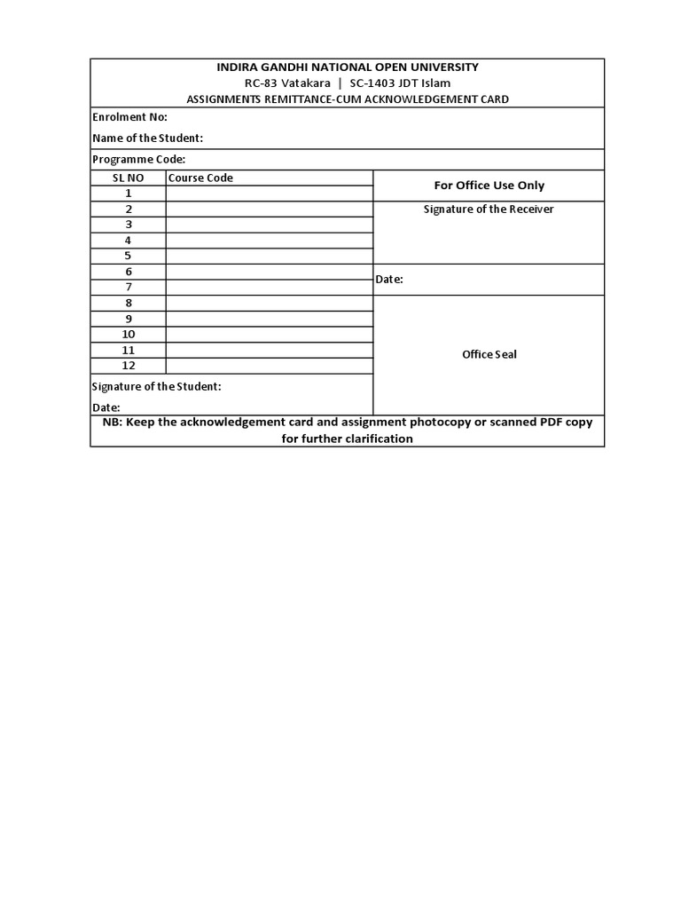 JDT IGNOU Assignment Slip | PDF