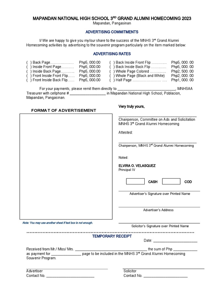 Mapandan National High School 3 Grand Alumni Homecoming 2023 | PDF | Php